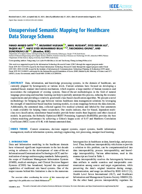 (PDF) Unsupervised Semantic Mapping for Healthcare Data Storage Schema