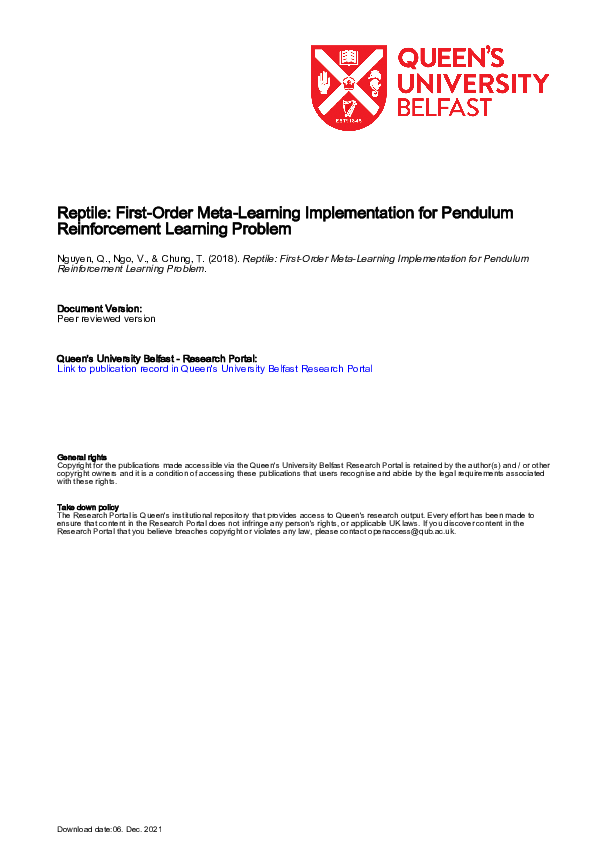 Pdf Reptile First Order Meta Learning Implementation For Pendulum 9412