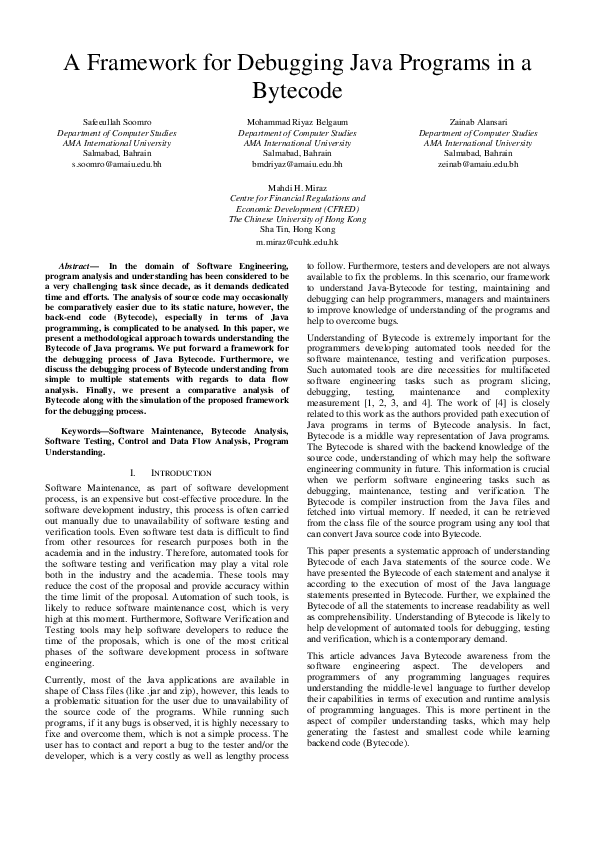 (PDF) A Framework for Debugging Java Programs in a Bytecode
