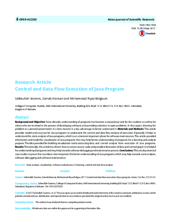 (PDF) Control and Data Flow Execution of Java Programs