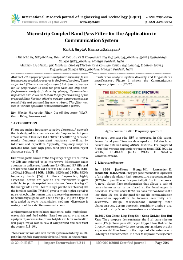 (PDF) Microstrip Coupled Band Pass Filter for the Application in ...