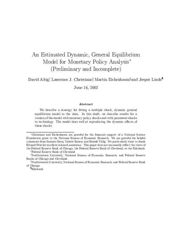 (PDF) An Estimated Dynamic, General Equilibrium Model for Monetary ...