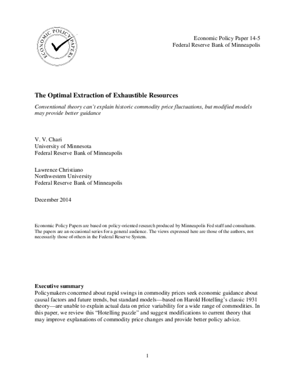 (PDF) The Optimal Extraction of Exhaustible Resources