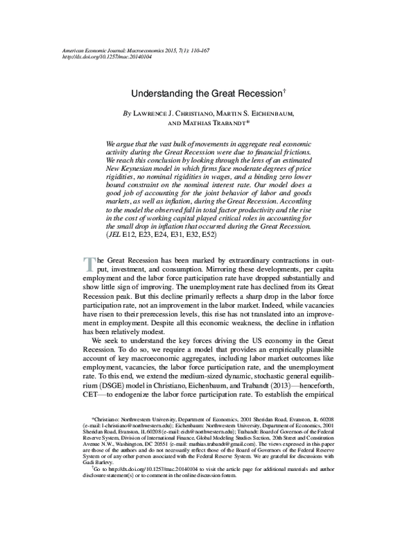 (PDF) Understanding the Great Recession