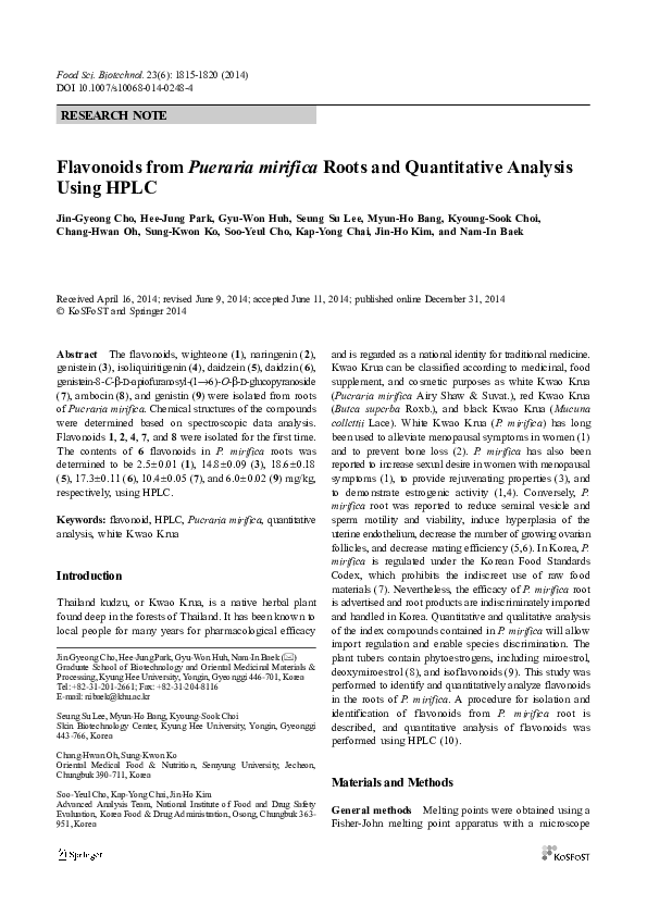 (PDF) Flavonoids from Pueraria mirifica roots and quantitative analysis using HPLC