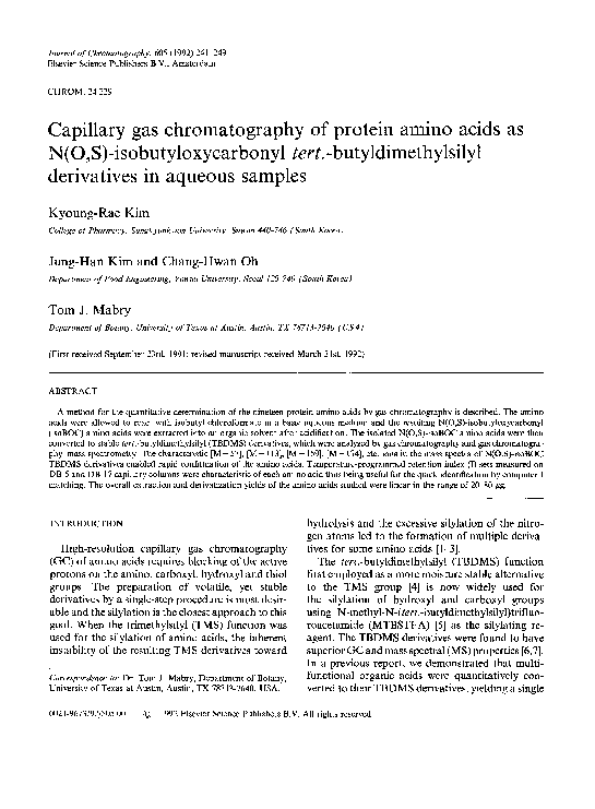 (PDF) Capillary gas chromatography of protein amino acids as N(O,S ...