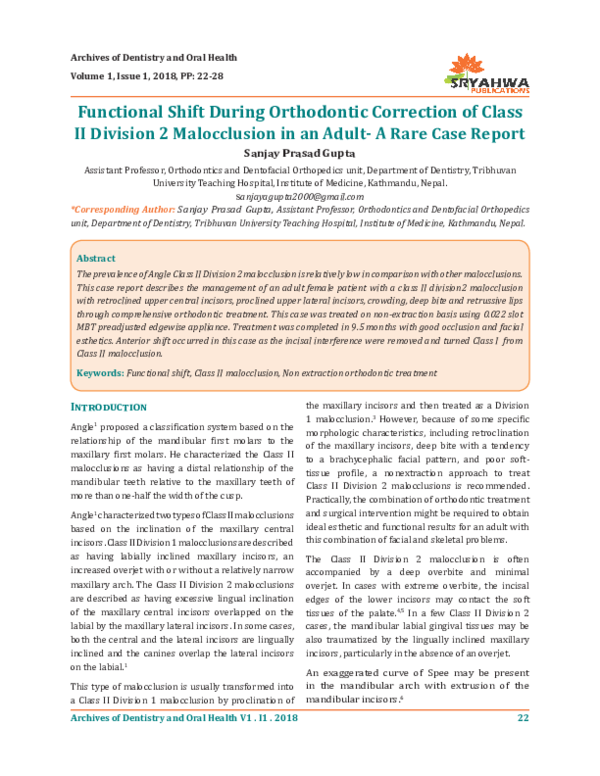 (PDF) Functional Shift During Orthodontic Correction of Class II ...