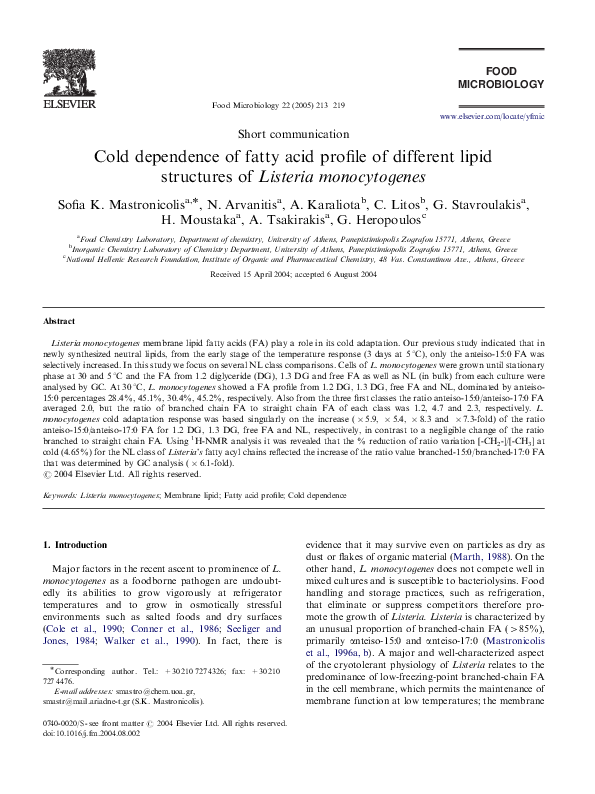 (PDF) Cold dependence of fatty acid profile of different lipid ...