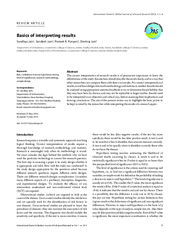 (PDF) Basics of interpreting results