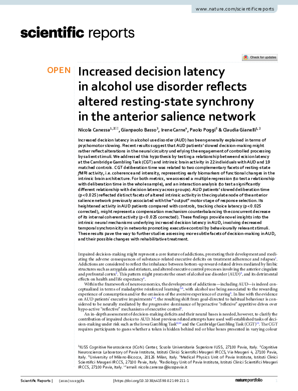 (PDF) Increased decision latency in alcohol use disorder reflects ...