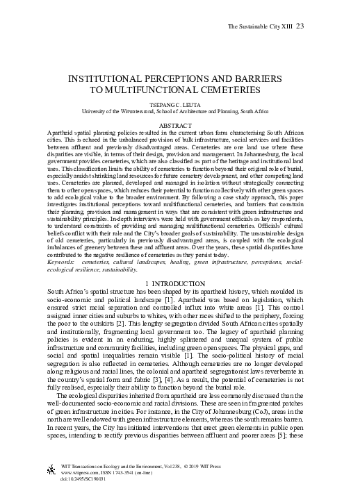 (PDF) Institutional Perceptions and Barriers to Multifunctional Cemeteries