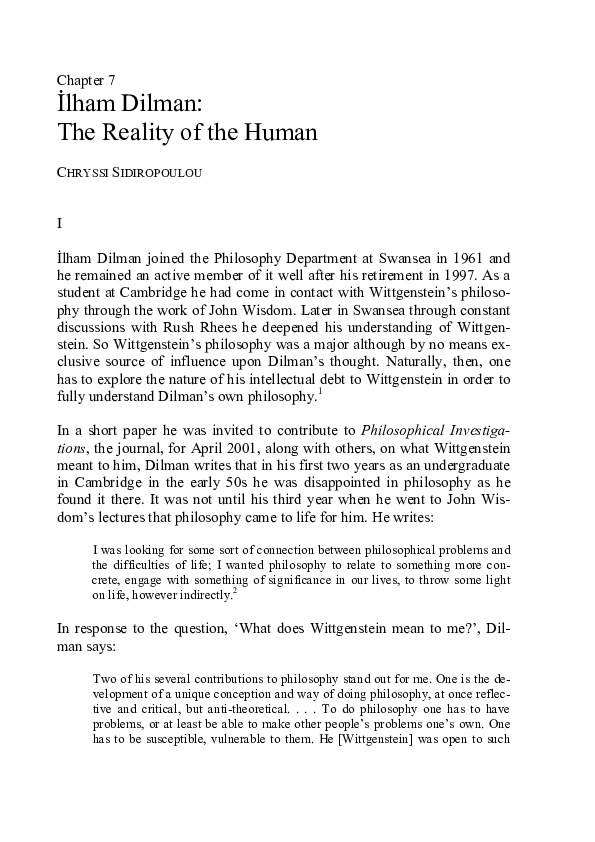 (PDF) İlham Dilman: The Reality of the Human