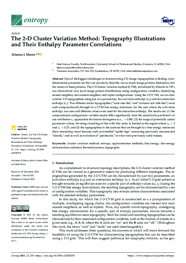 (PDF) The 2-D Cluster Variation Method: Topography Illustrations and Their Enthalpy Parameter ...