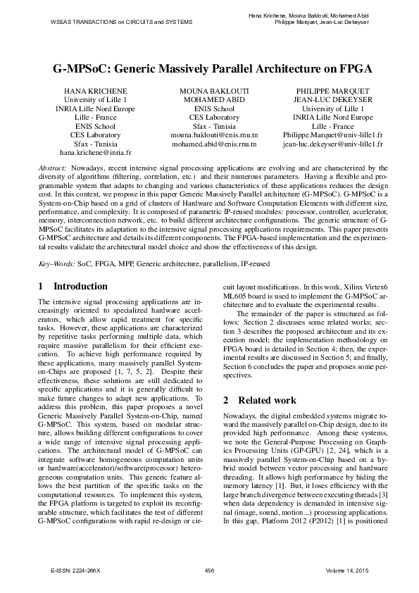 (PDF) G-MPSoC: Generic Massively Parallel Architecture on FPGA