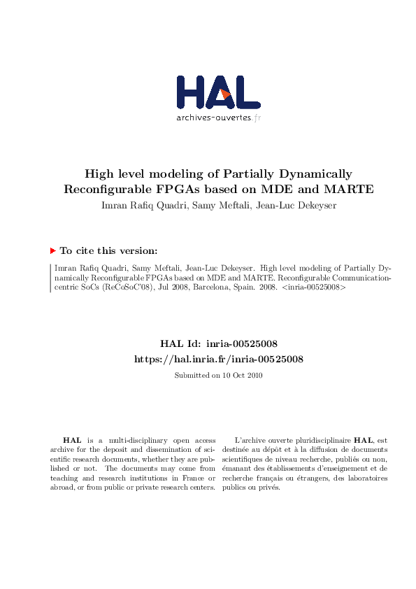 Pdf High Level Modeling Of Partially Dynamically Reconfigurable Fpgas