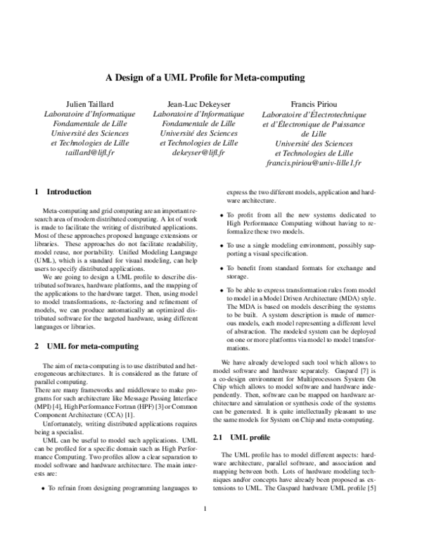 (PDF) A Design of a UML Profile for Meta-computing