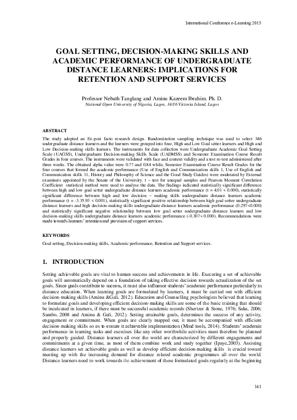 (PDF) Goal Setting, Decision-Making Skills and Academic Performance of ...