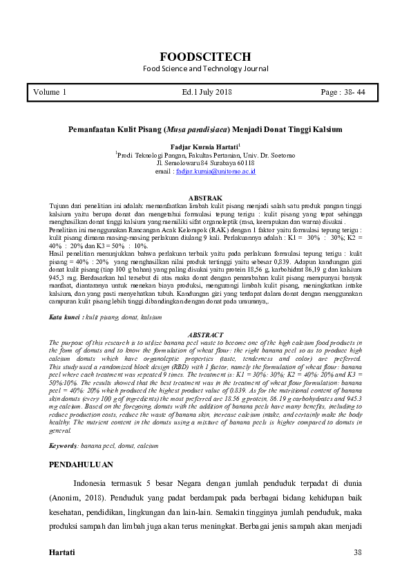 (PDF) Pemanfaatan Kulit Pisang (Musa paradisiaca) Menjadi Donat Tinggi ...