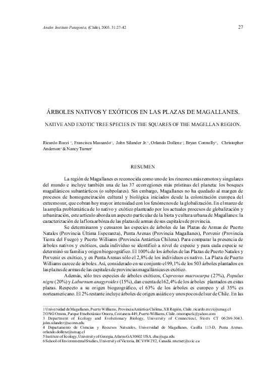 (PDF) Árboles Nativos y Exóticos en las Plazas de Magallanes. Native ...