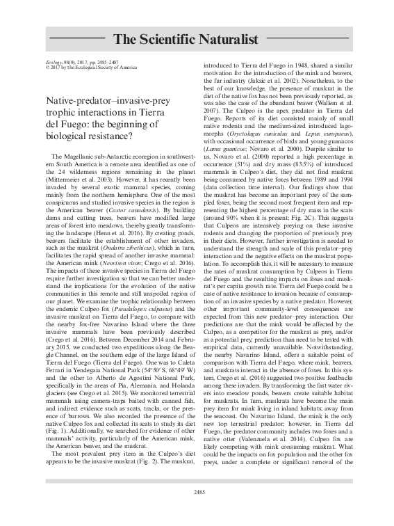 (PDF) Native-predator-invasive-prey trophic interactions in Tierra del ...