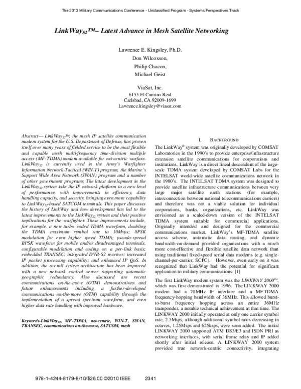 (PDF) LinkWay S2 ™– Latest advance in mesh satellite networking