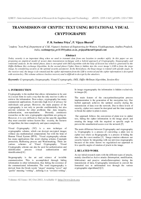 (PDF) Transmission of Cryptic Text Using Rotational Visual Cryptography