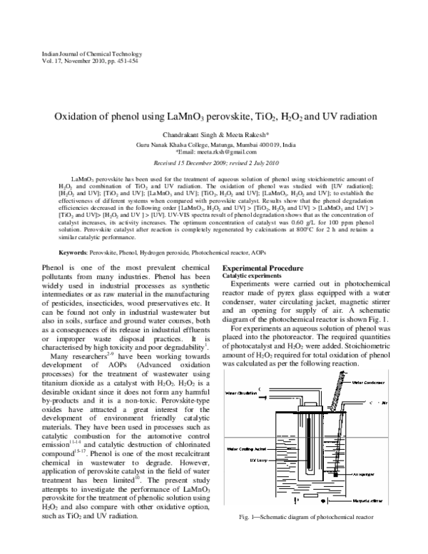(PDF) Oxidation of phenol using LaMnO3 perovskite, TiO2, H2O2 and UV ...
