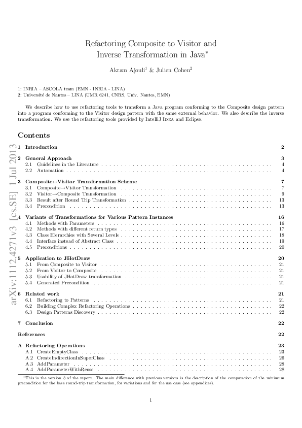 (PDF) Refactoring Composite to Visitor and Inverse Transformation