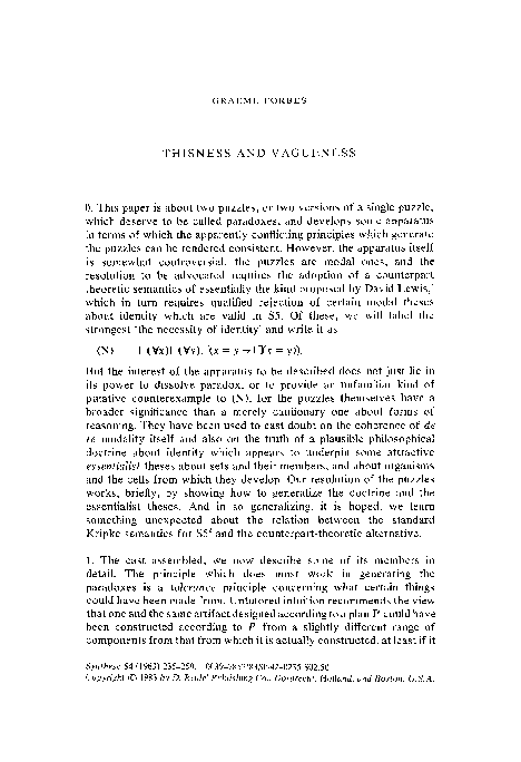 (PDF) Thisness and vagueness