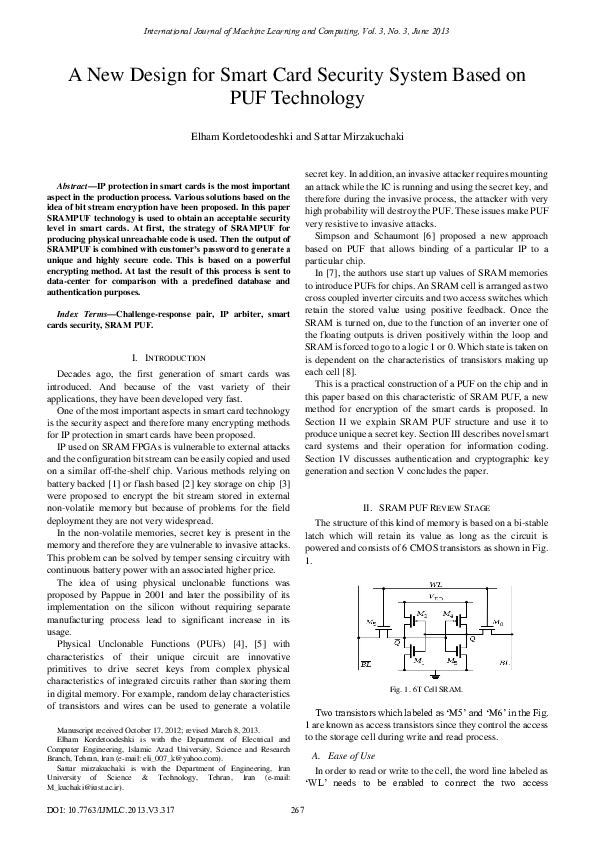 Pdf A New Design For Smart Card Security System Based On Puf Technology