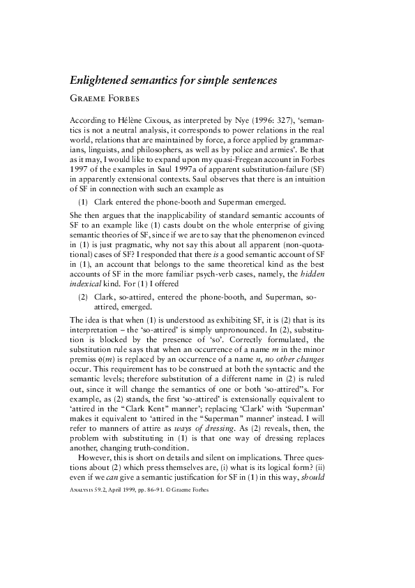(PDF) Enlightened semantics for simple sentences