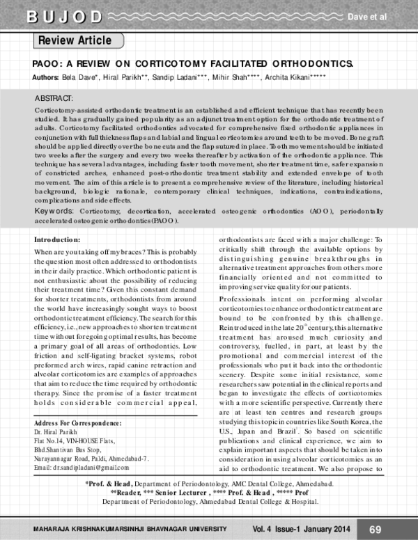 (PDF) Paoo: A Review on Corticotomy Facilitated Orthodontics