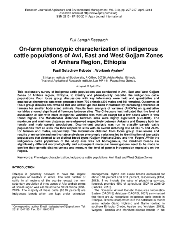 (PDF) On-farm phenotypic characterization of indigenous cattle populations of Awi, East and West ...