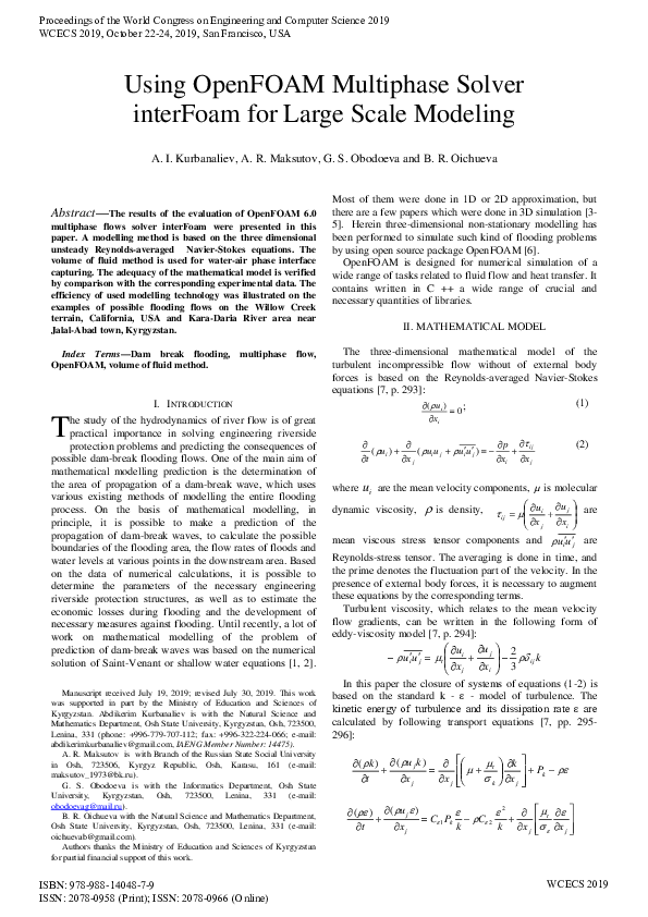 Pdf Using Openfoam Multiphase Solver Interfoam For Large Scale Modeling Абдикерим