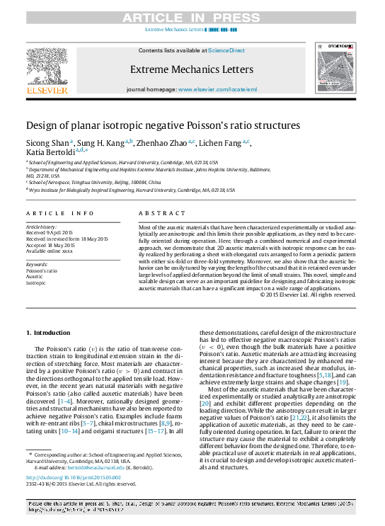 (PDF) Design of planar isotropic negative Poisson’s ratio structures
