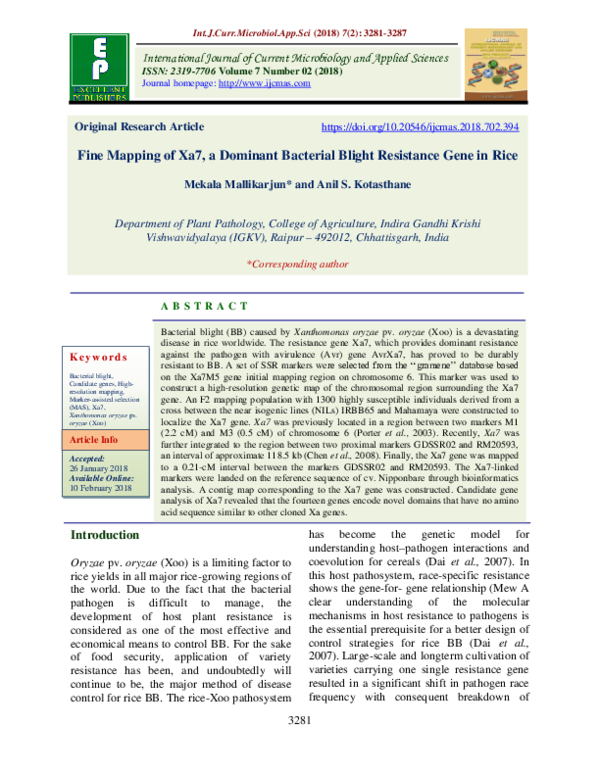 (PDF) Fine Mapping of Xa7, a Dominant Bacterial Blight Resistance Gene ...