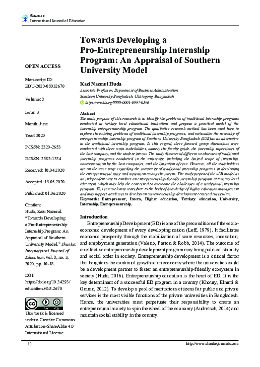 (PDF) Towards Developing a Pro-Entrepreneurship Internship Program: An ...