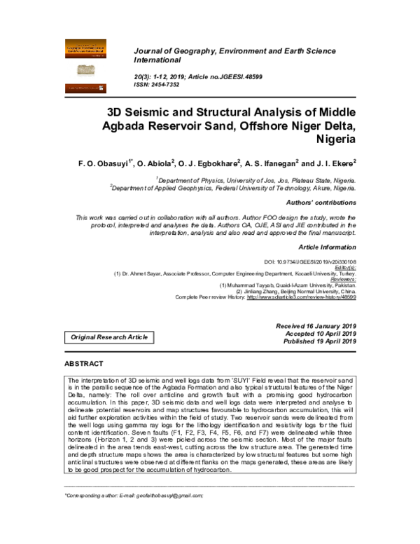 (PDF) 3D Seismic and Structural Analysis of Middle Agbada Reservoir ...