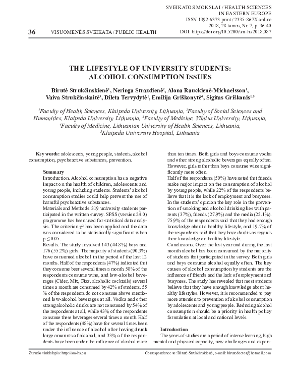 (PDF) THE LIFESTYLE OF UNIVERSITY STUDENTS: ALCOHOL CONSUMPTION ISSUES