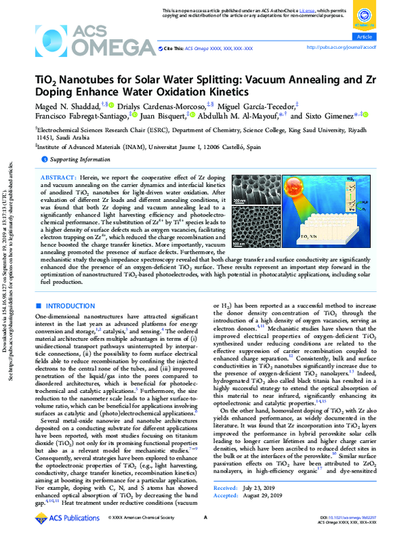 (PDF) TiO2 Nanotubes for Solar Water Splitting: Vacuum Annealing and Zr ...