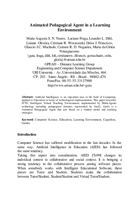 (PDF) Animated Pedagogical Agent in a Learning Environment
