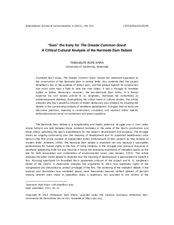 (PDF) Dam" the Irony for Greater Common Good: A Critical Cultural ...