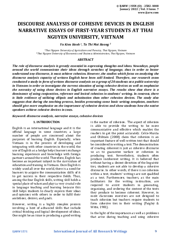 (PDF) DISCOURSE ANALYSIS OF COHESIVE DEVICES IN ENGLISH NARRATIVE ...