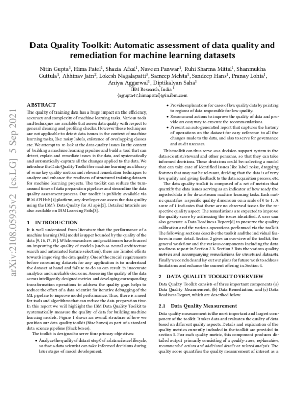 (PDF) Data Quality Toolkit: Automatic assessment of data quality and ...