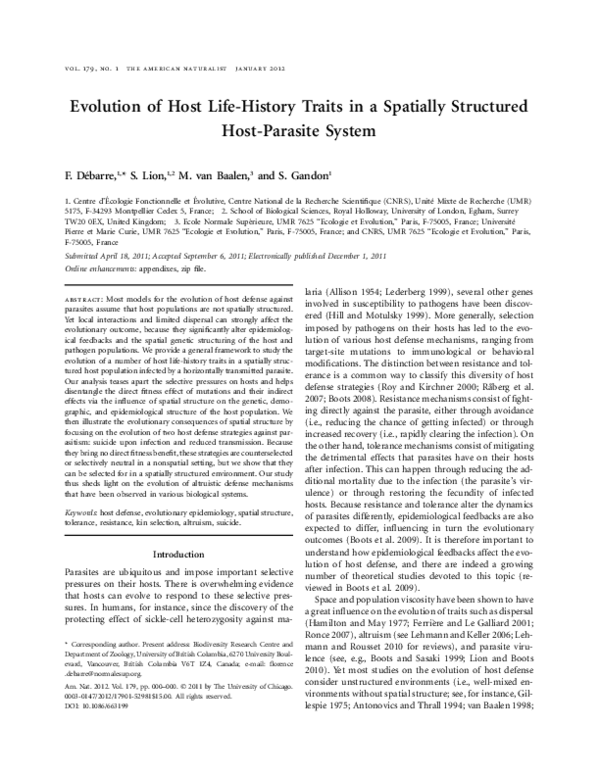 (PDF) Evolution of host life-history traits in a spatially structured ...