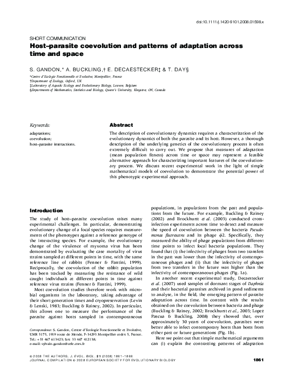 (PDF) Host-parasite coevolution and patterns of adaptation across time ...