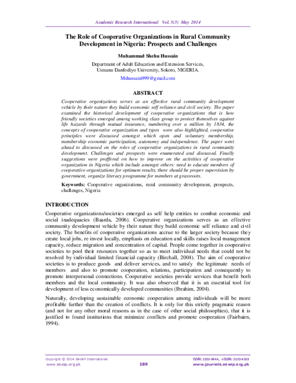 (PDF) The Role of Cooperative Organizations in Rural Community ...