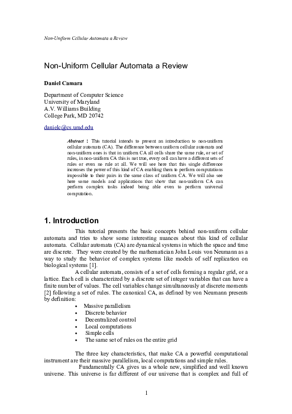 (PDF) Non-Uniform Cellular Automata a Review