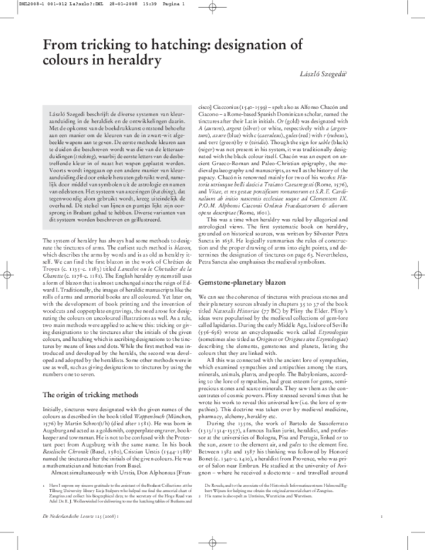 (PDF) From tricking to hatching: designation of colours in heraldry