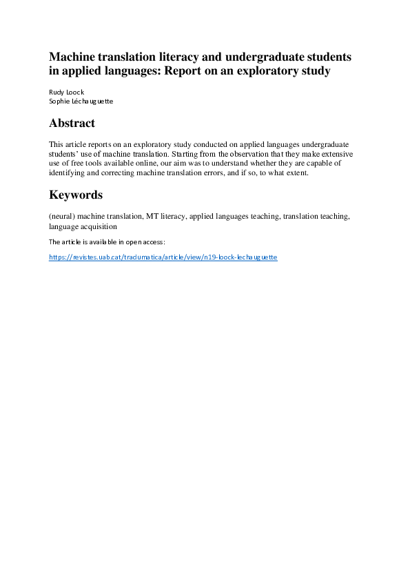 (PDF) Machine translation literacy and undergraduate students in ...